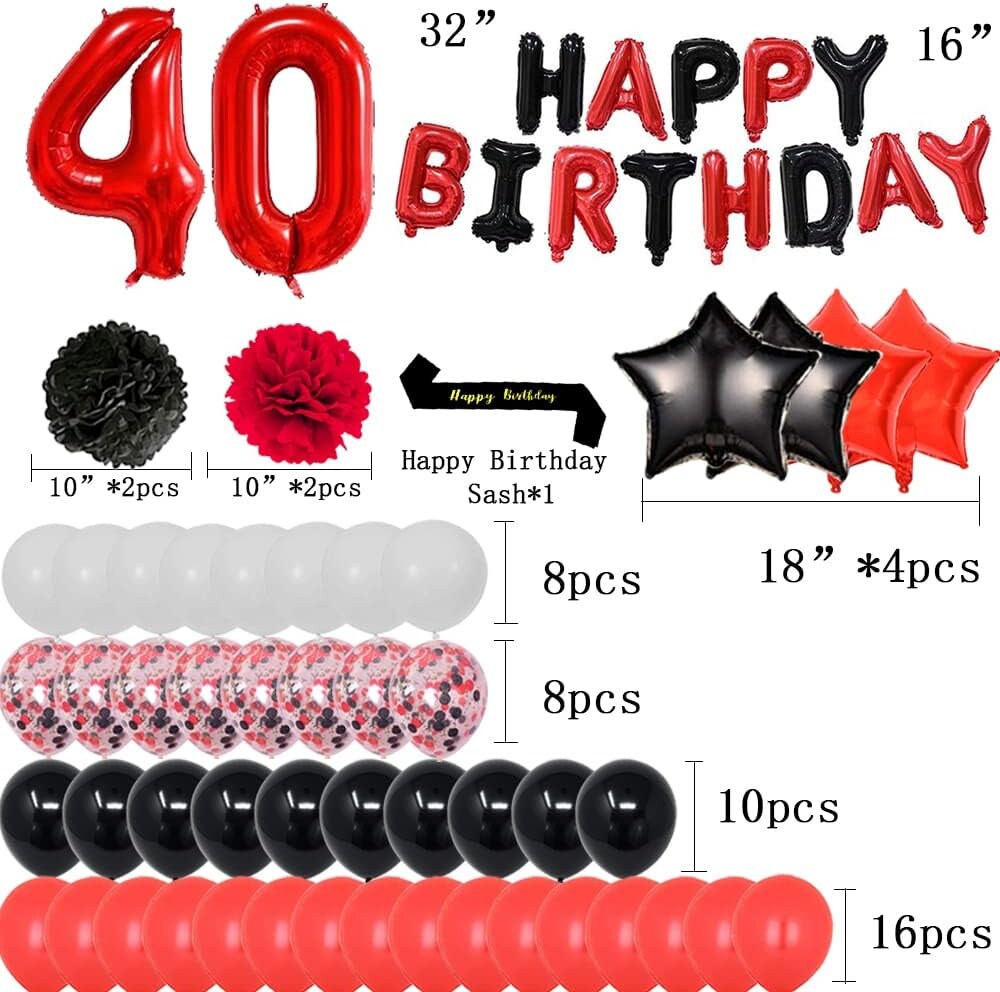 40th Birthday Decorations for Men Women Black and Red Red - Etsy