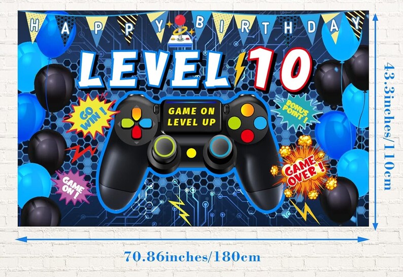 Video Game 10th Birthday Banner Backdrop Black and Blue Level 10 ...