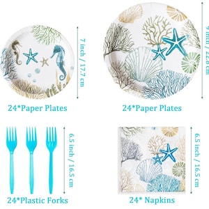 Seashell Party Plates, Napkins, Forks Disposable Tableware Serves 24 ...
