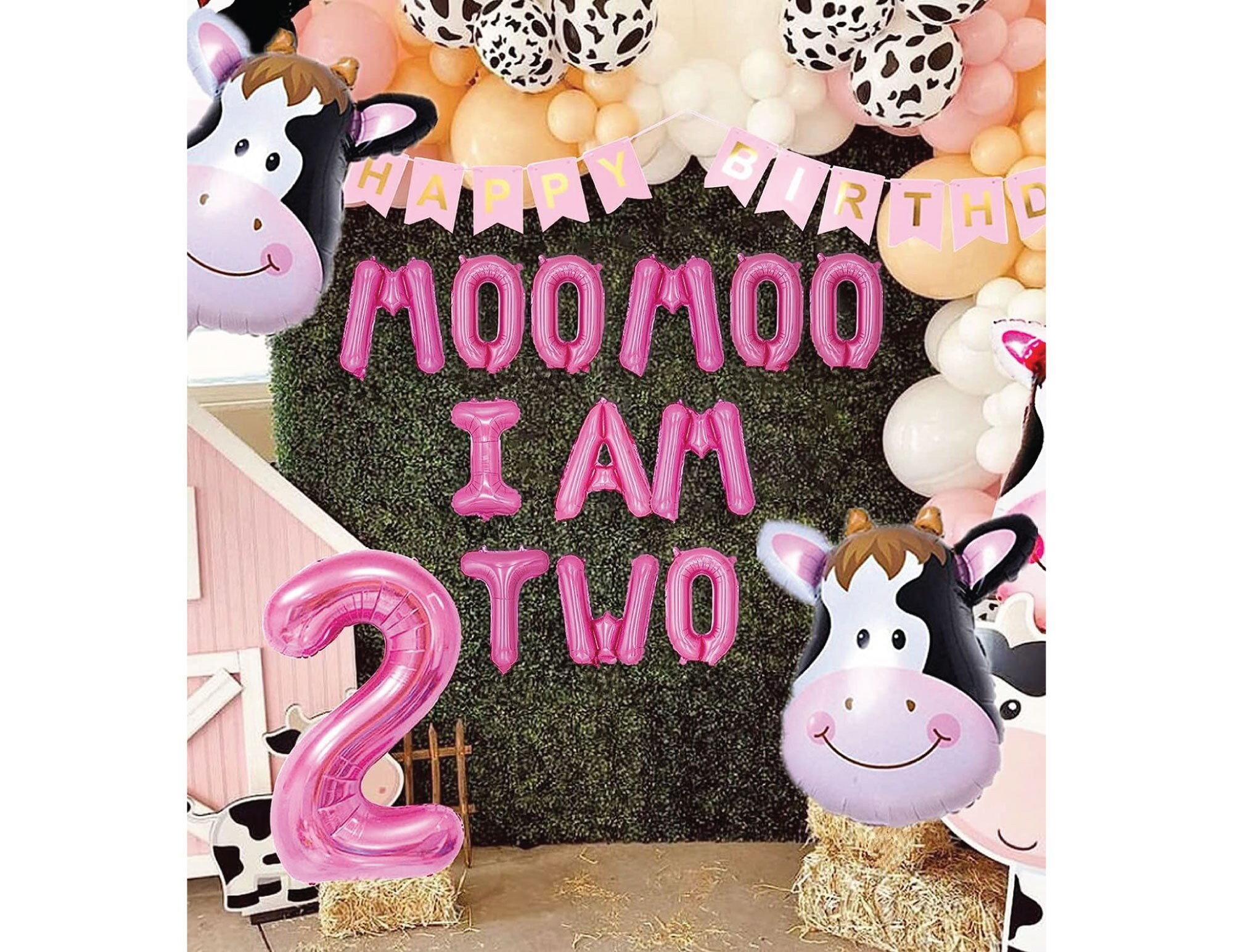 Cow 2nd Birthday Banner and Balloon Garland Arch, Moo Moo I'm Two ...