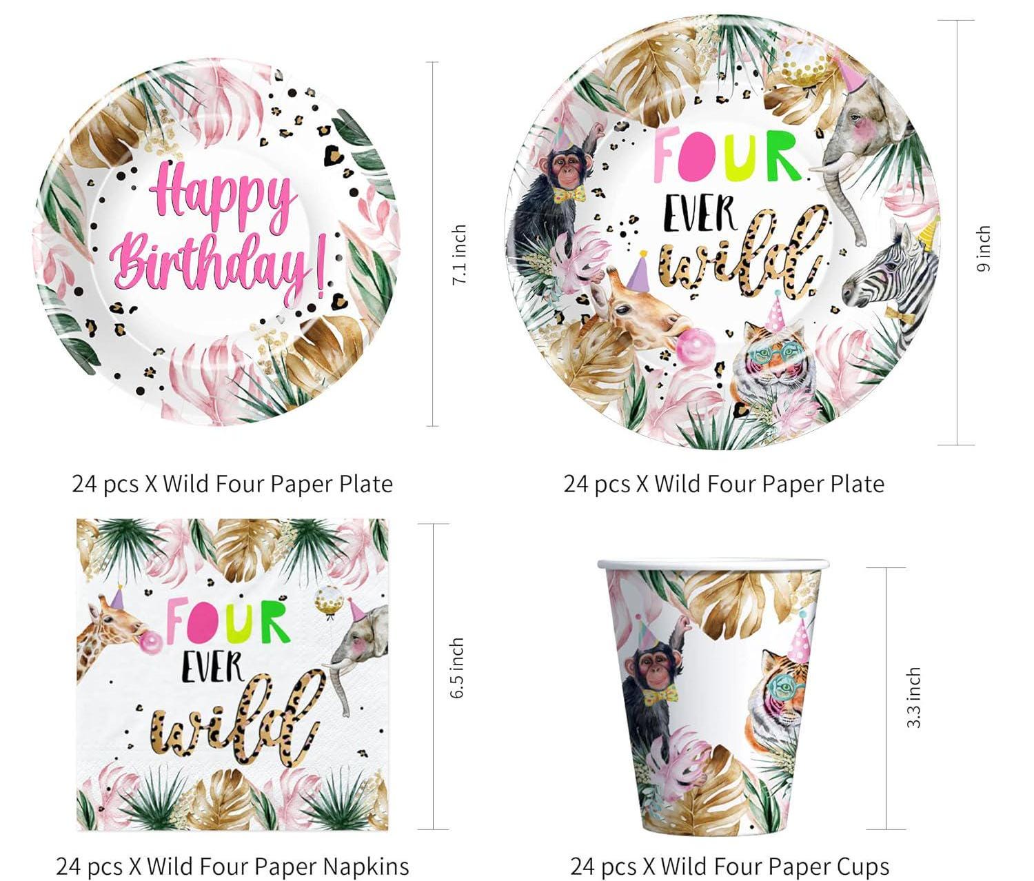 Girls Four Ever Wild Birthday Plates, Napkins, Cups, Tablecloth ...