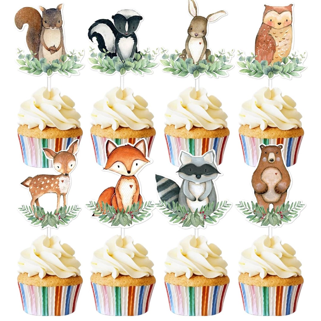 Woodland Animals Cupcake Toppers 48pcs, Forest Animal Birthday Party ...