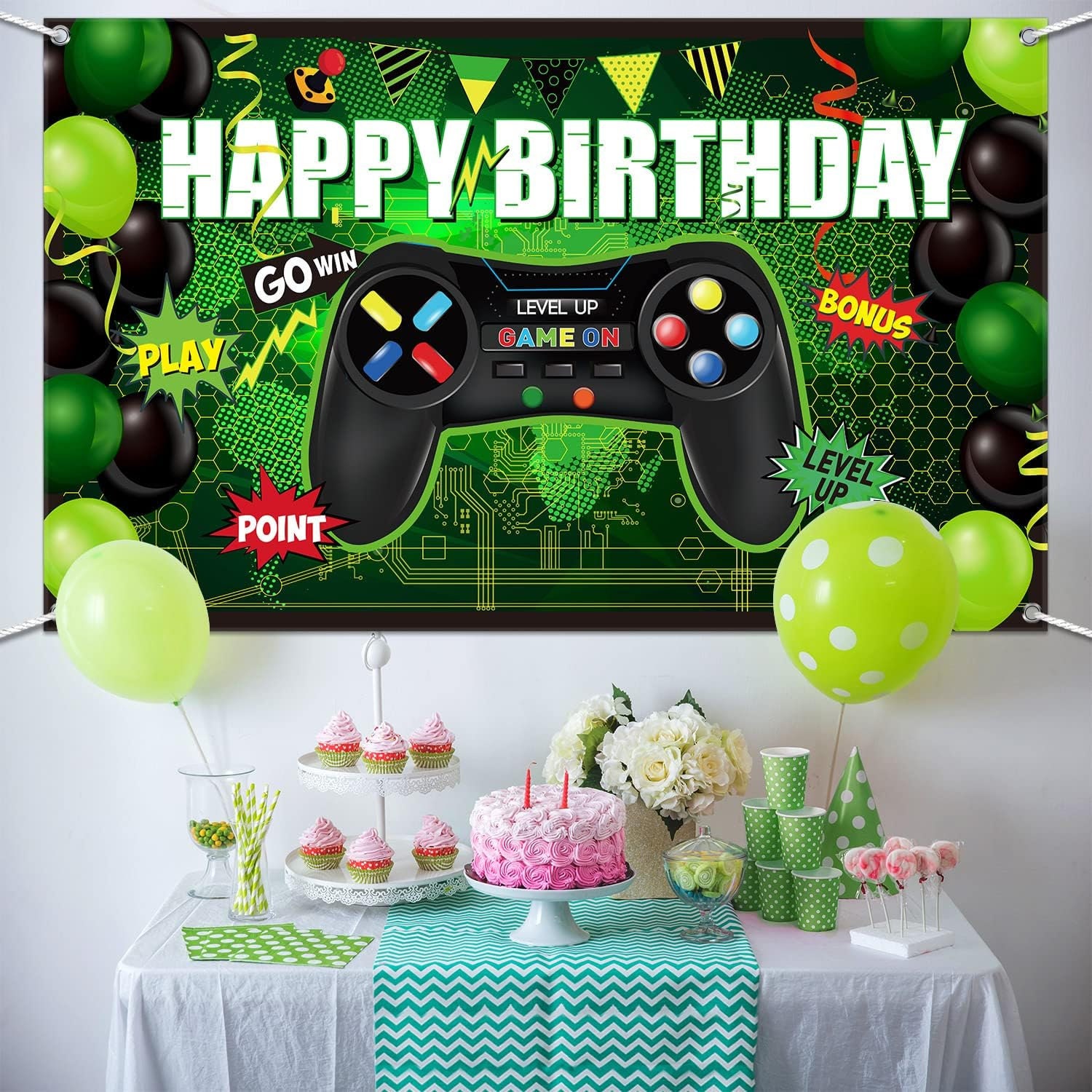 Video Game Happy Birthday Backdrop Game on Birthday Party Backdrop ...