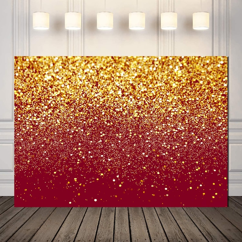 Red and Gold Backdrop Gold Spots Bokeh Backdrop Vinyl Photo Background ...