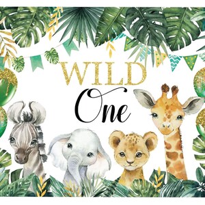 Wild One Backdrop Girl and Boy Jungle Safari Animals 1st Birthday Vinyl ...