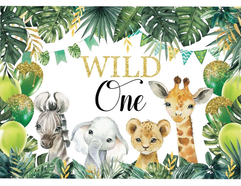 Wild One Backdrop Girl and Boy Jungle Safari Animals 1st Birthday Vinyl ...