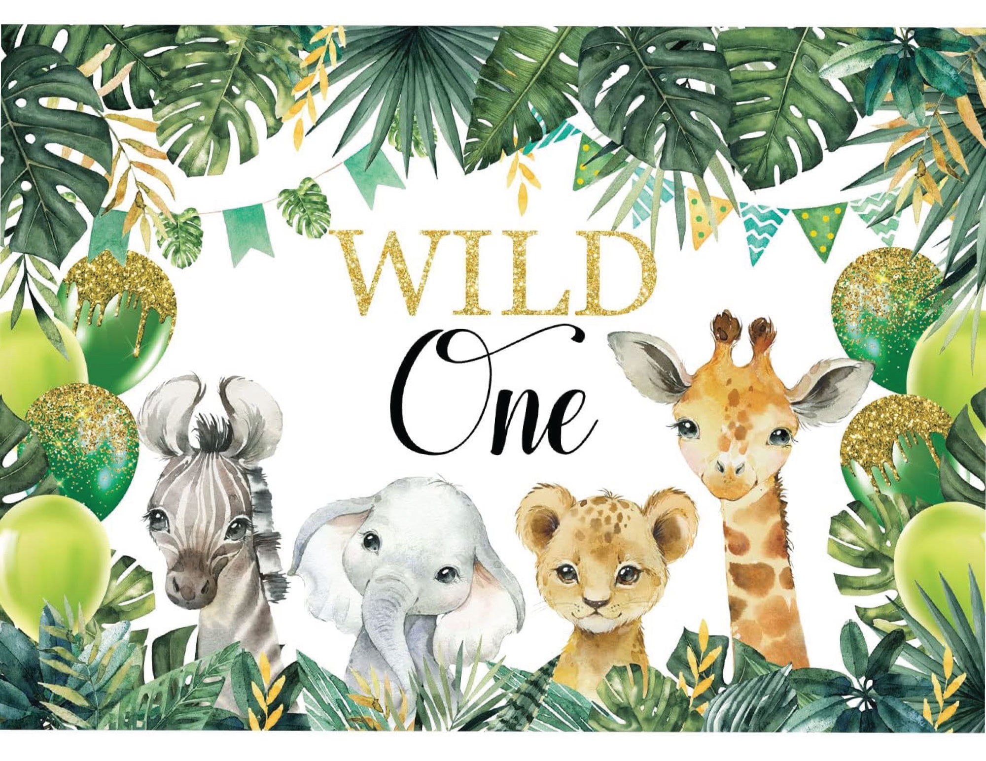 Wild One Backdrop Girl and Boy Jungle Safari Animals 1st Birthday Vinyl ...