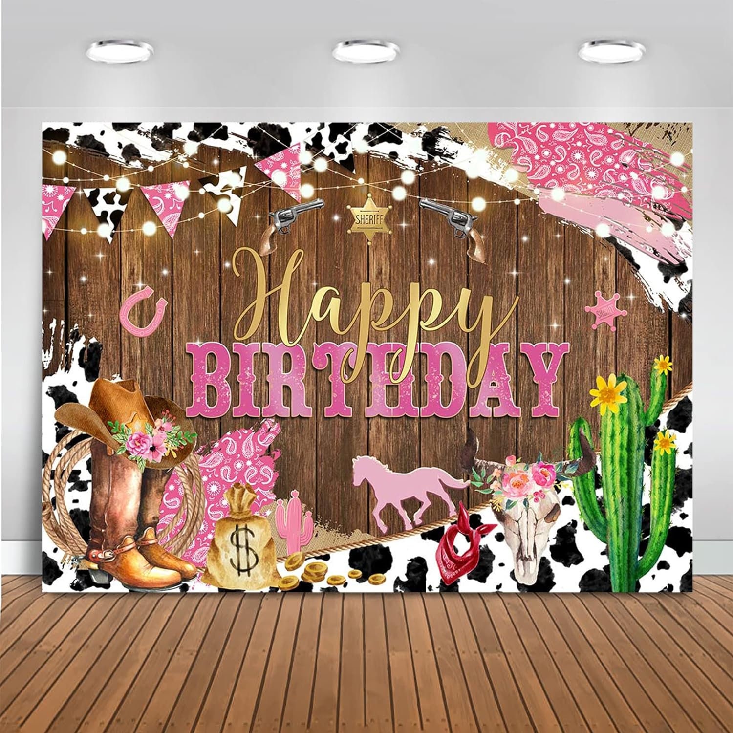 Western Cowgirl Birthday Backdrop Banner, Rustic West Rodeo Boot ...
