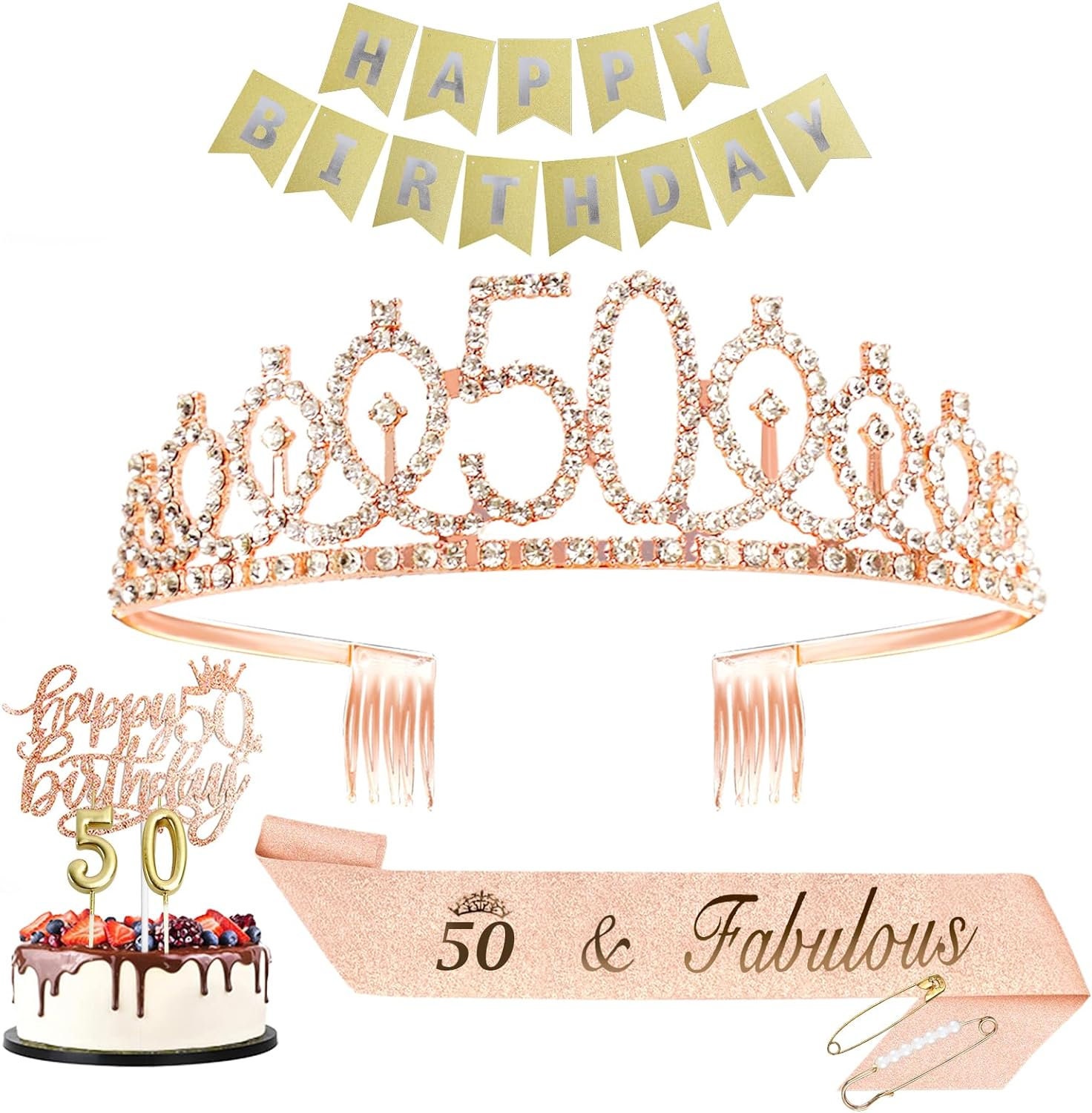 50th Birthday Sash and Tiara for Women, 50 and Fabulous Birthday Sash ...