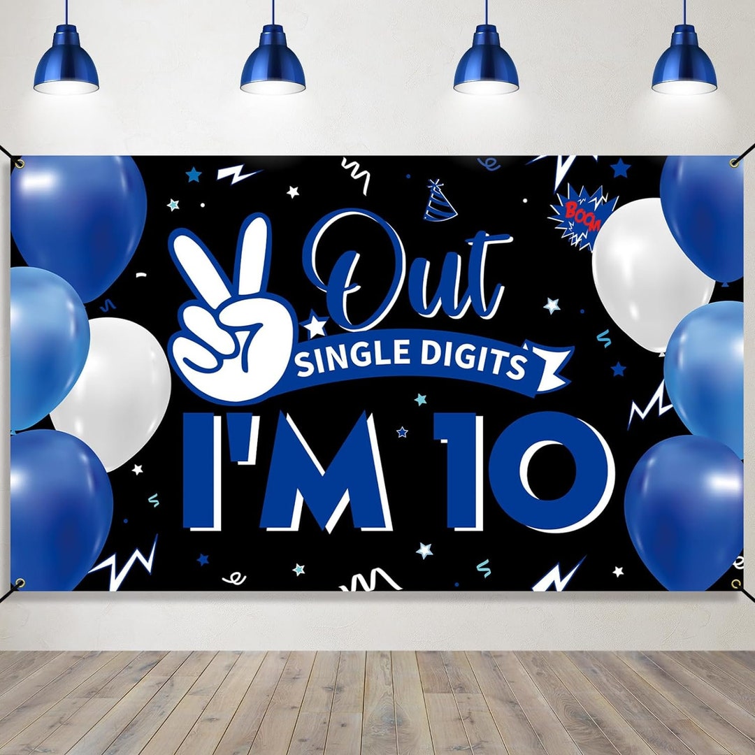 10th Birthday Banner Backdrop Decorations for Boys Double Digits 10 ...