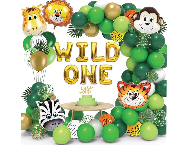 Wild One Birthday Balloons Garland Arch Kit With Artificial Leaves ...