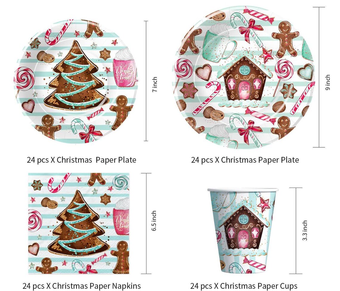 Christmas Gingerbread House Party Plates, Napkins, Forks Disposable ...