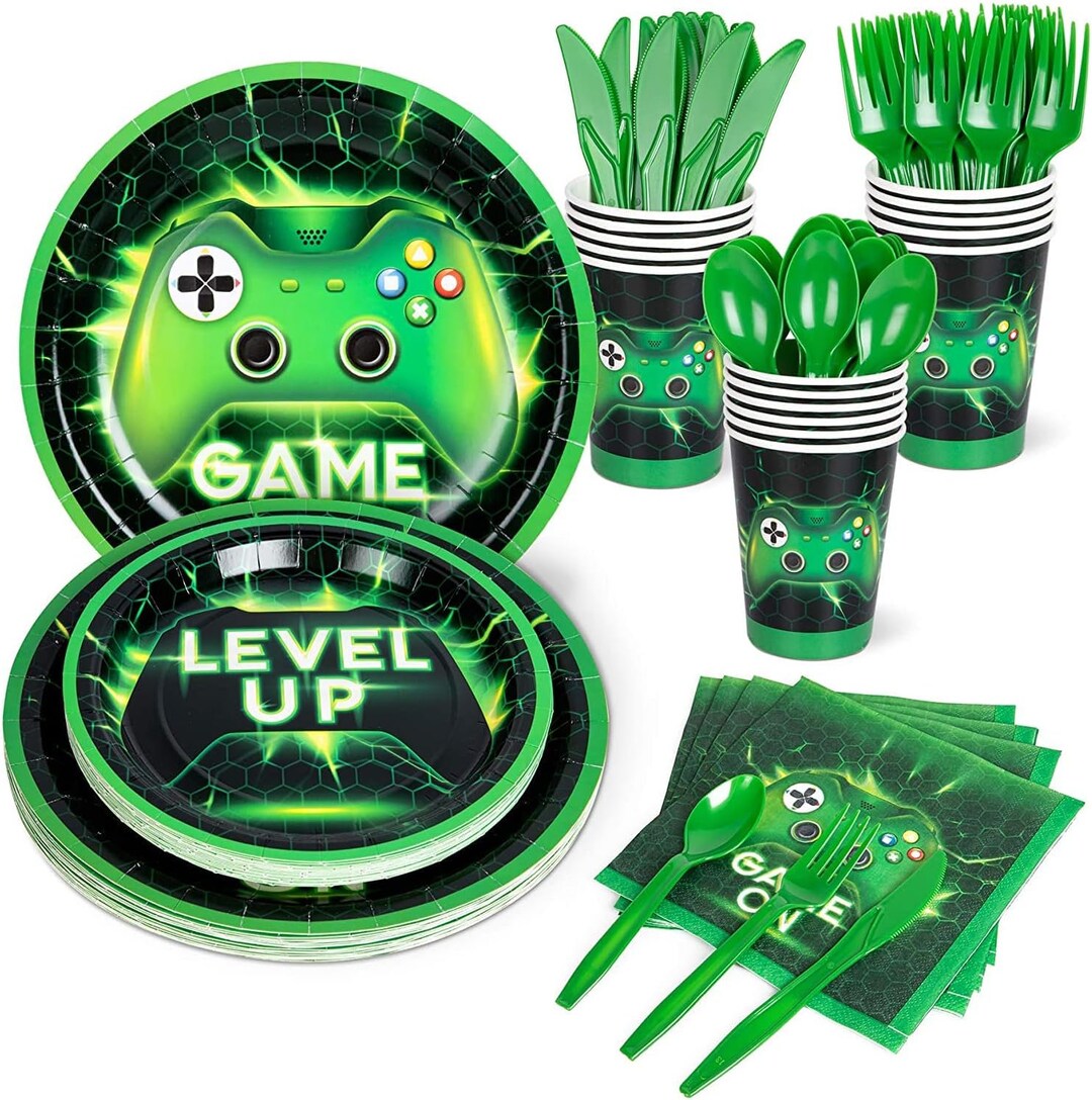 Video Game Birthday Plates, Napkins, Cups Disposable Tableware Serves ...