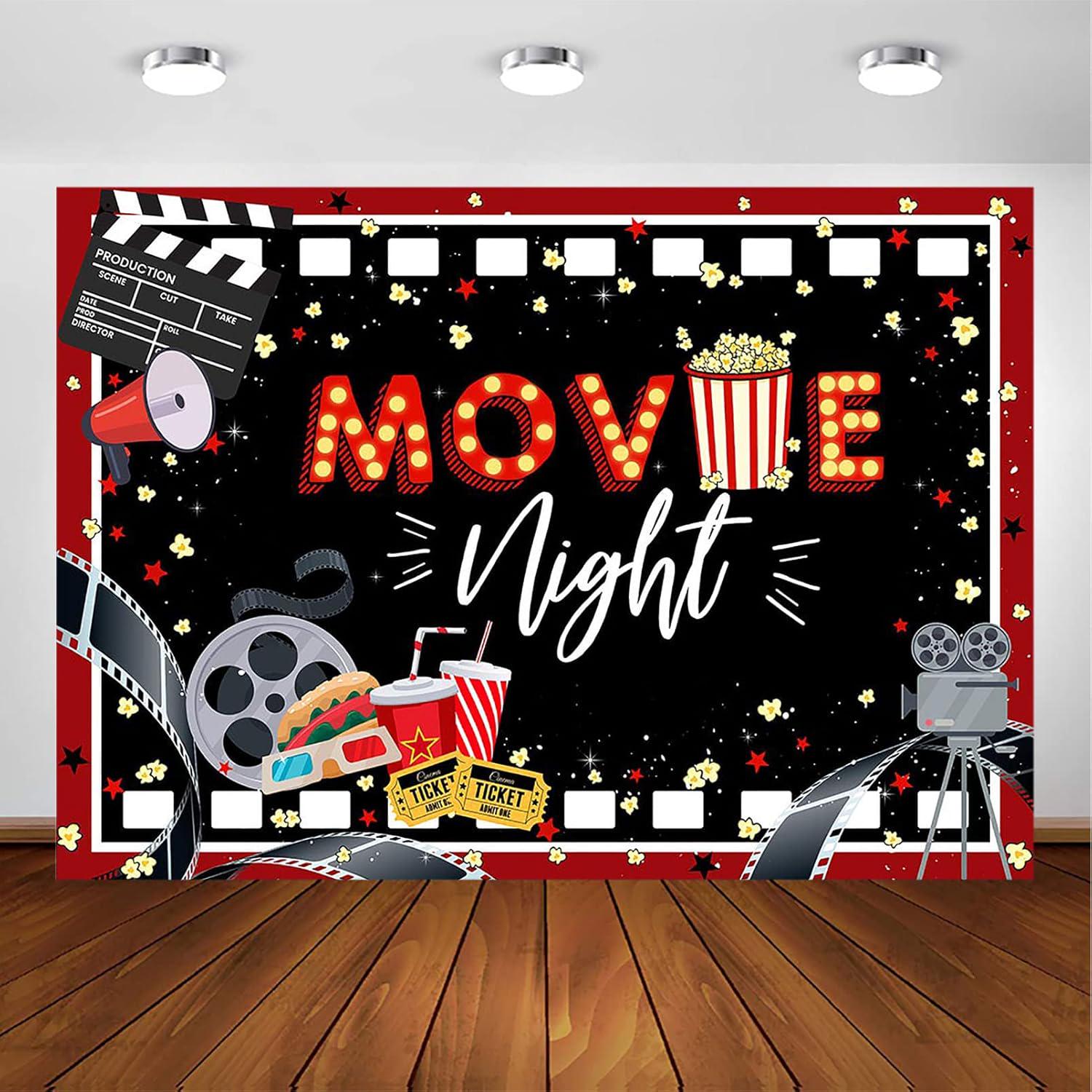Movie Night Party Backdrop Banner, Movie Theater Cinema Theme Birthday ...