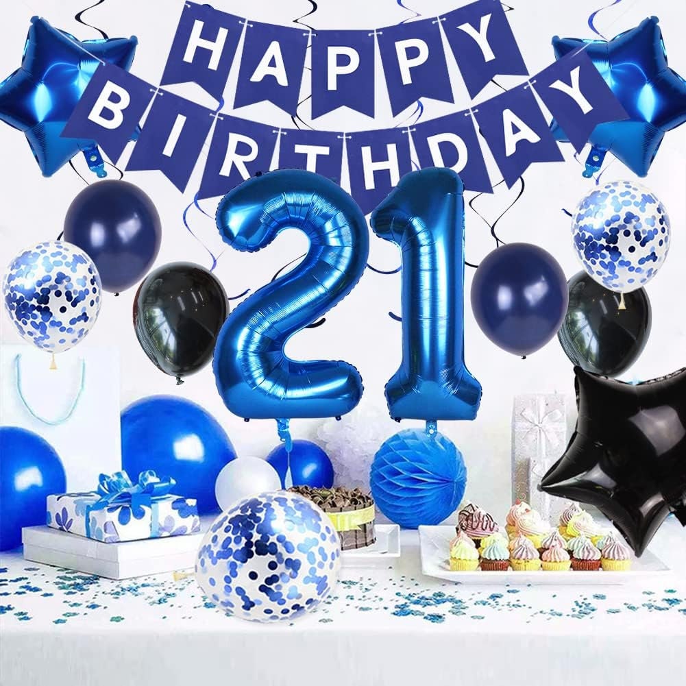 21st BIRTHDAY DECORATIONS Black and Blue 21st Party Supplies 21 ...