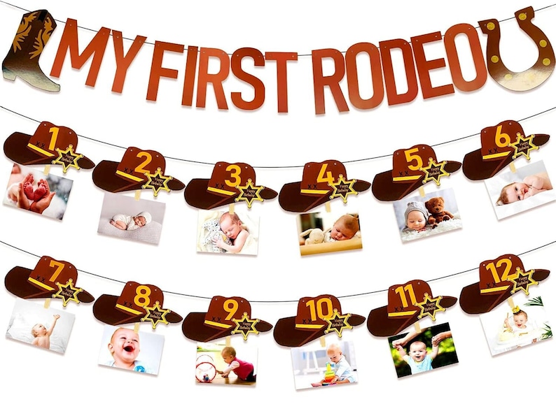 My First Rodeo Birthday Photo Banner, Western Cowboy 1st Birthday ...