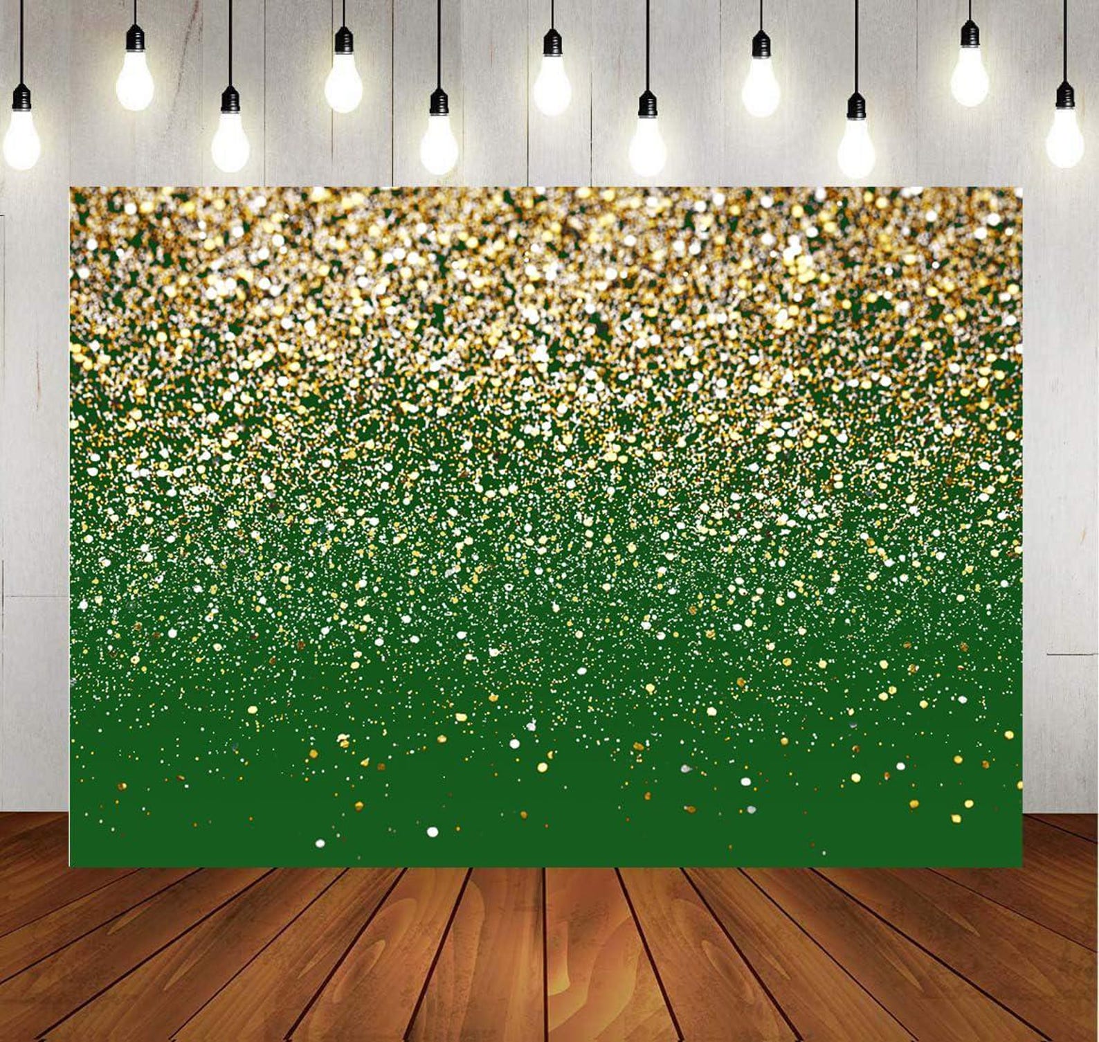Green and Gold Backdrop Gold Spots Bokeh Backdrop Vinyl Photo ...