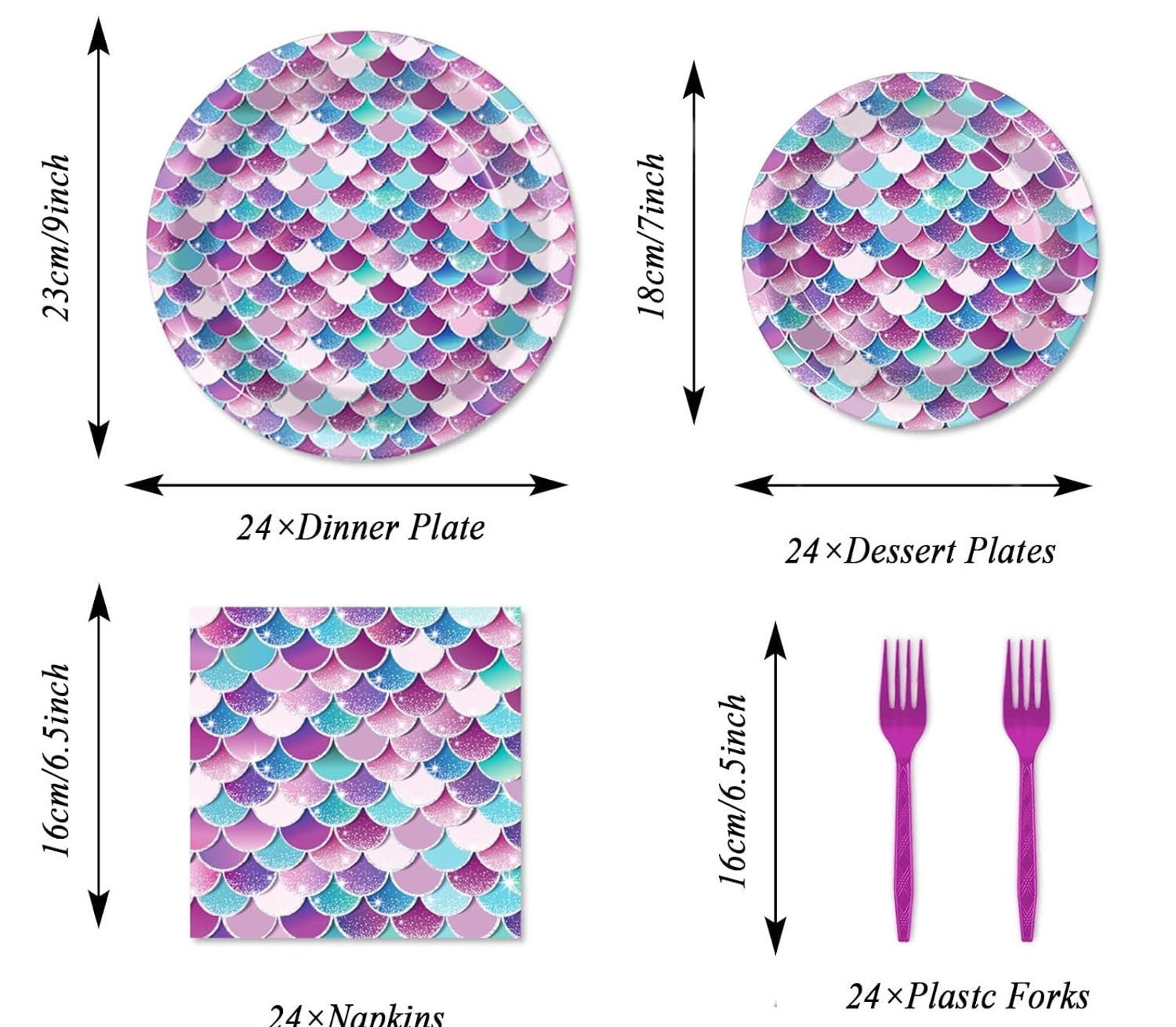Mermaid Birthday Plates, Napkins, Forks Disposable Tableware Serves 24 ...