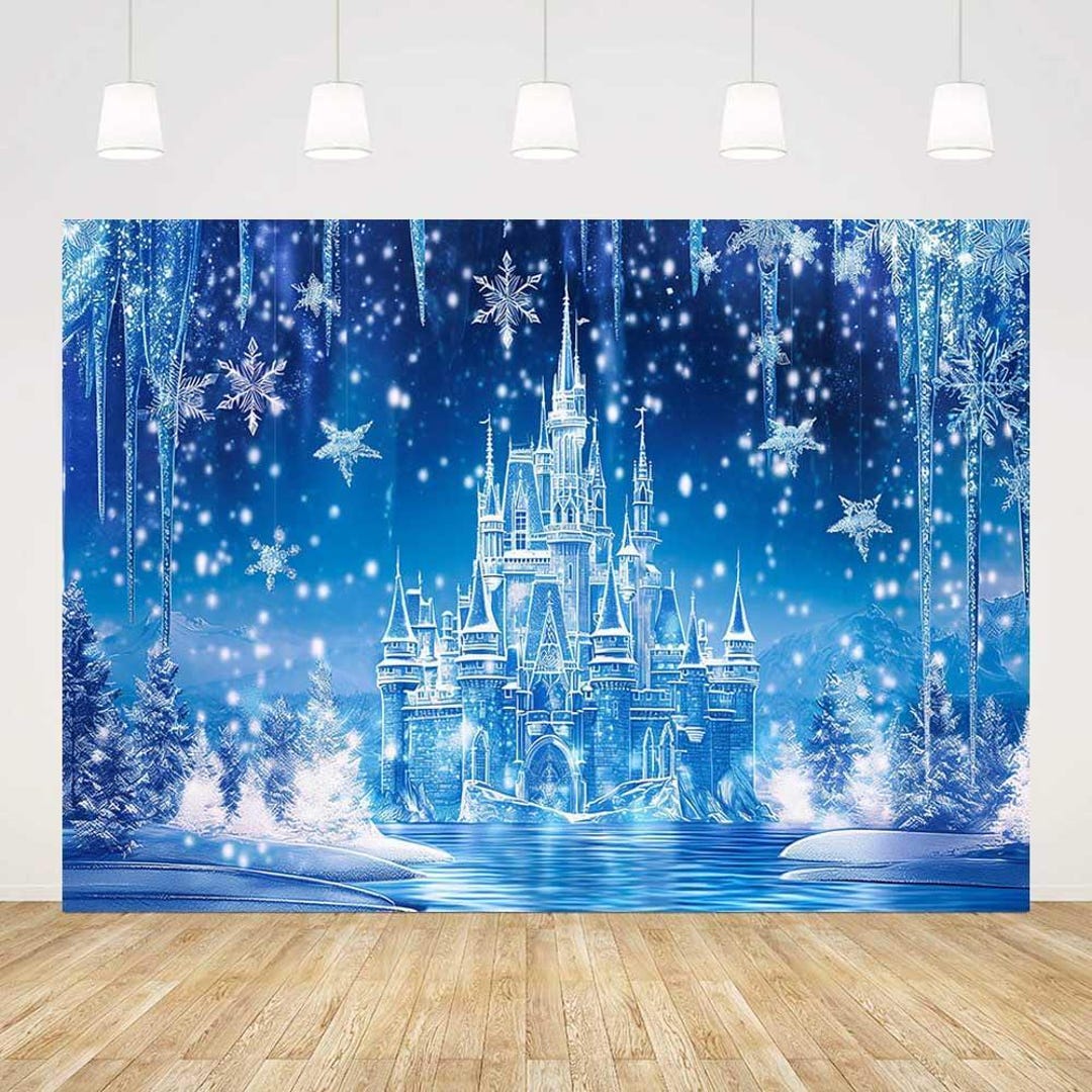 Winter Castle Backdrop Banner, Ice Castle Birthday Decoration, Blue ...