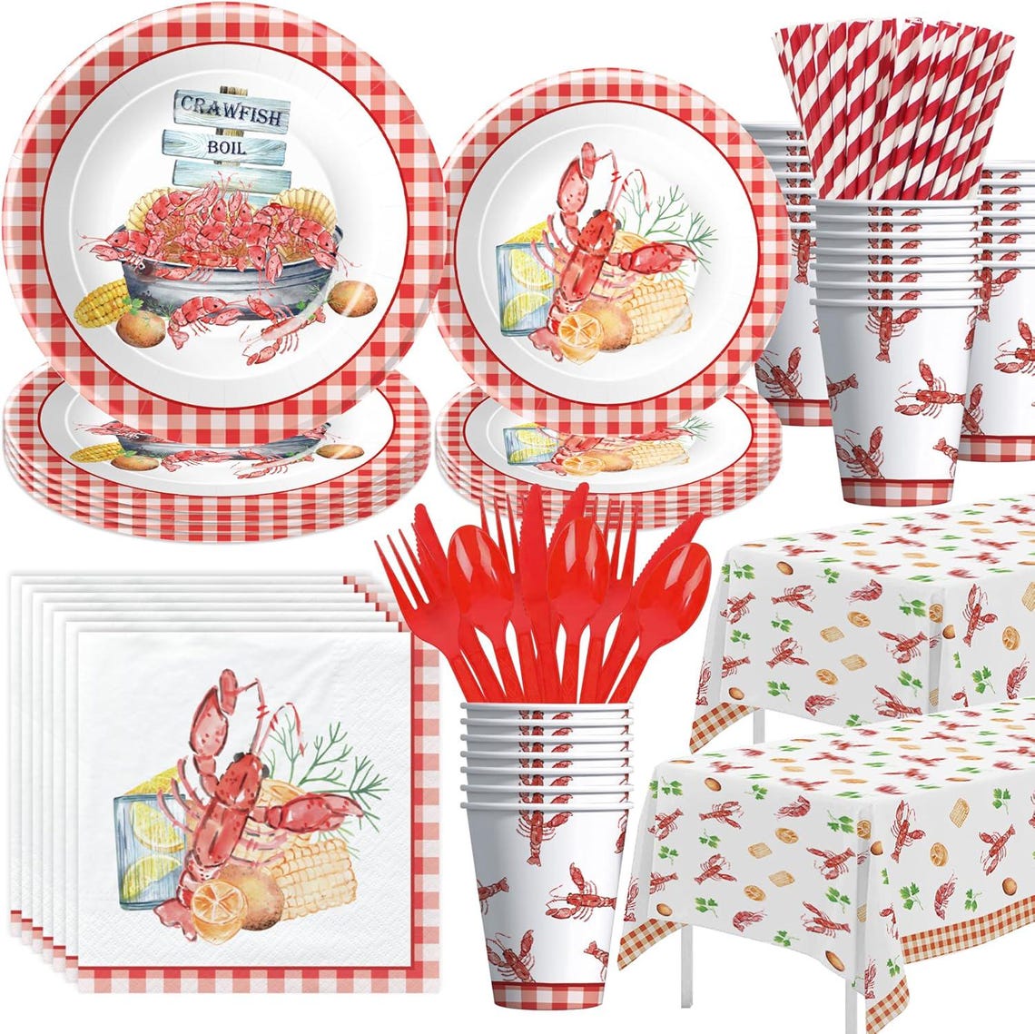 Crawfish Boil Party Plates, Napkins, Cups, Tablecloth Disposable ...