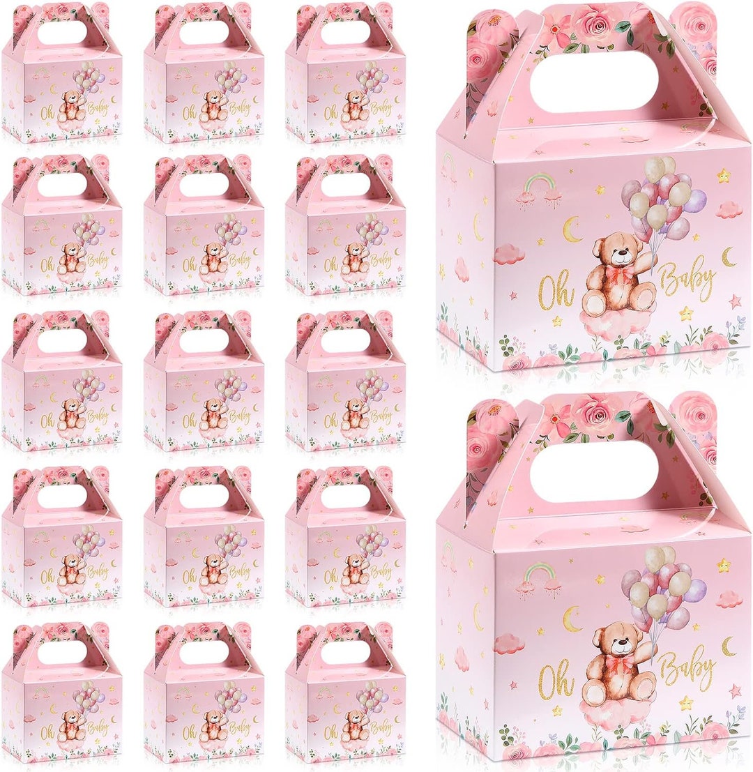 Pink Teddy Bear Baby Shower Favor Boxes 36 Pack, Oh Baby Gift Bags ...