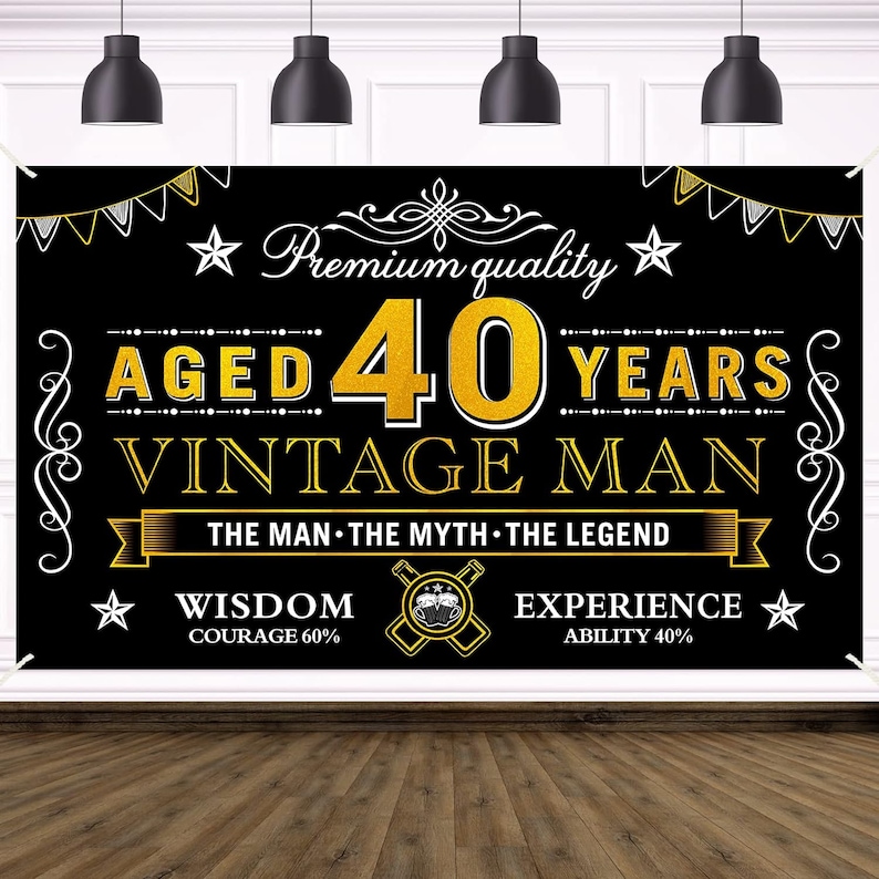 Black and Gold 40th Birthday Banner Backdrop Mens 40th Birthday ...