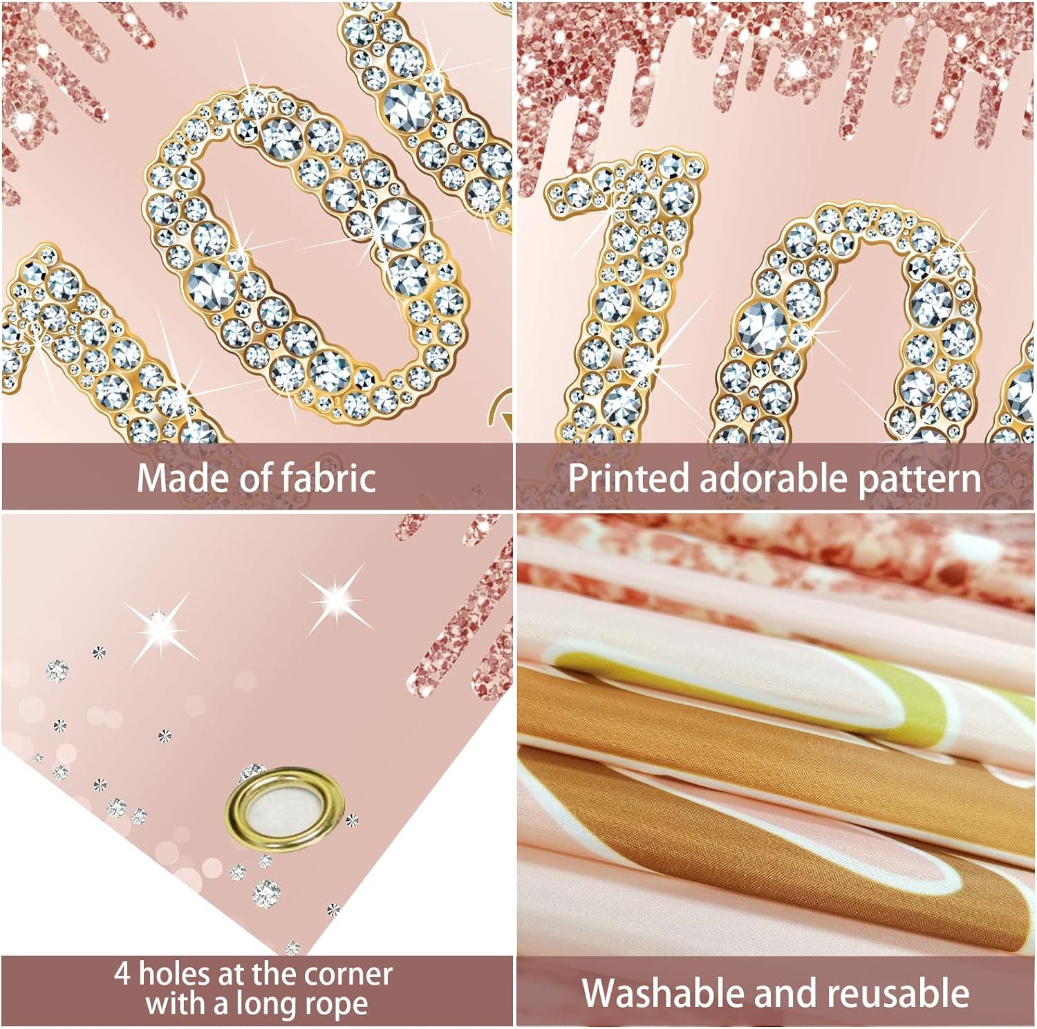 100th Birthday Banner Backdrop Rose Gold Happy 100th Birthday Backdrop ...