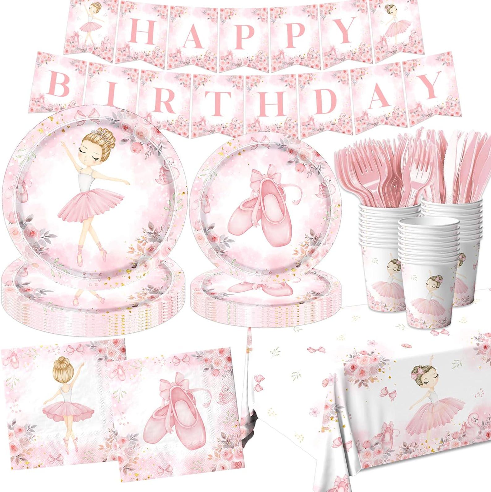 Ballerina Birthday Plates, Napkins, Cups, Tablecloth Disposable ...