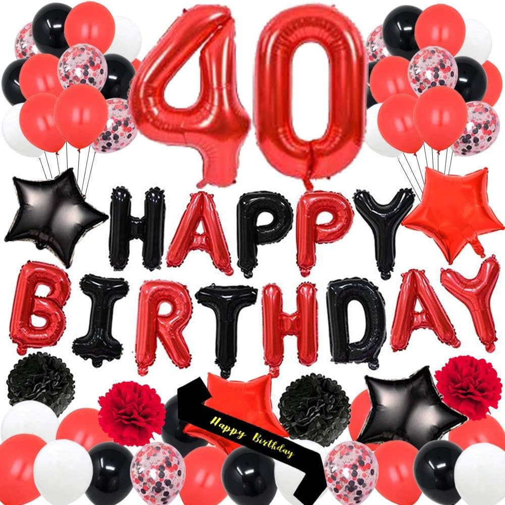 40th Birthday Decorations for Men Women Black and Red Red - Etsy