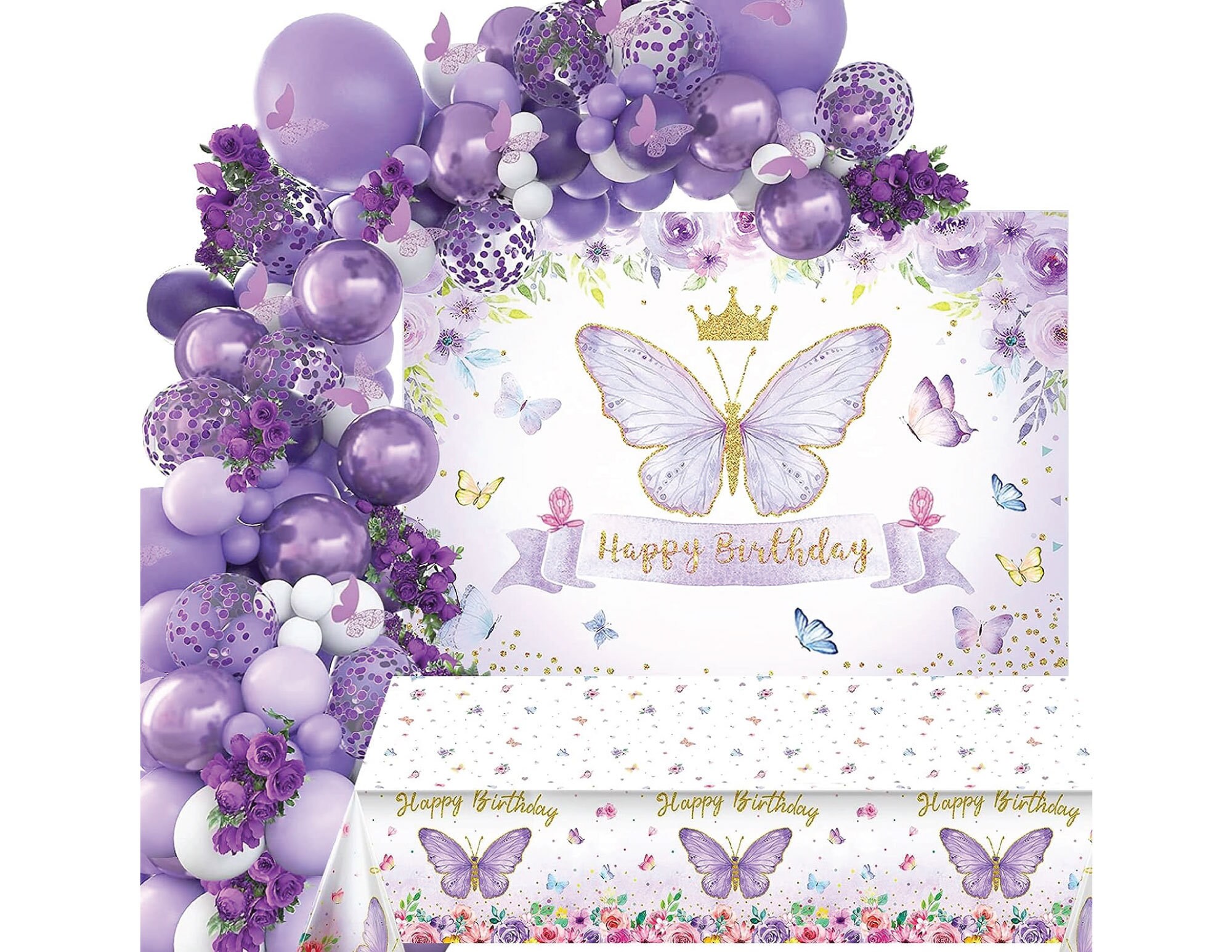Butterfly Birthday Backdrop and Balloon Garland Arch, Happy Birthday ...