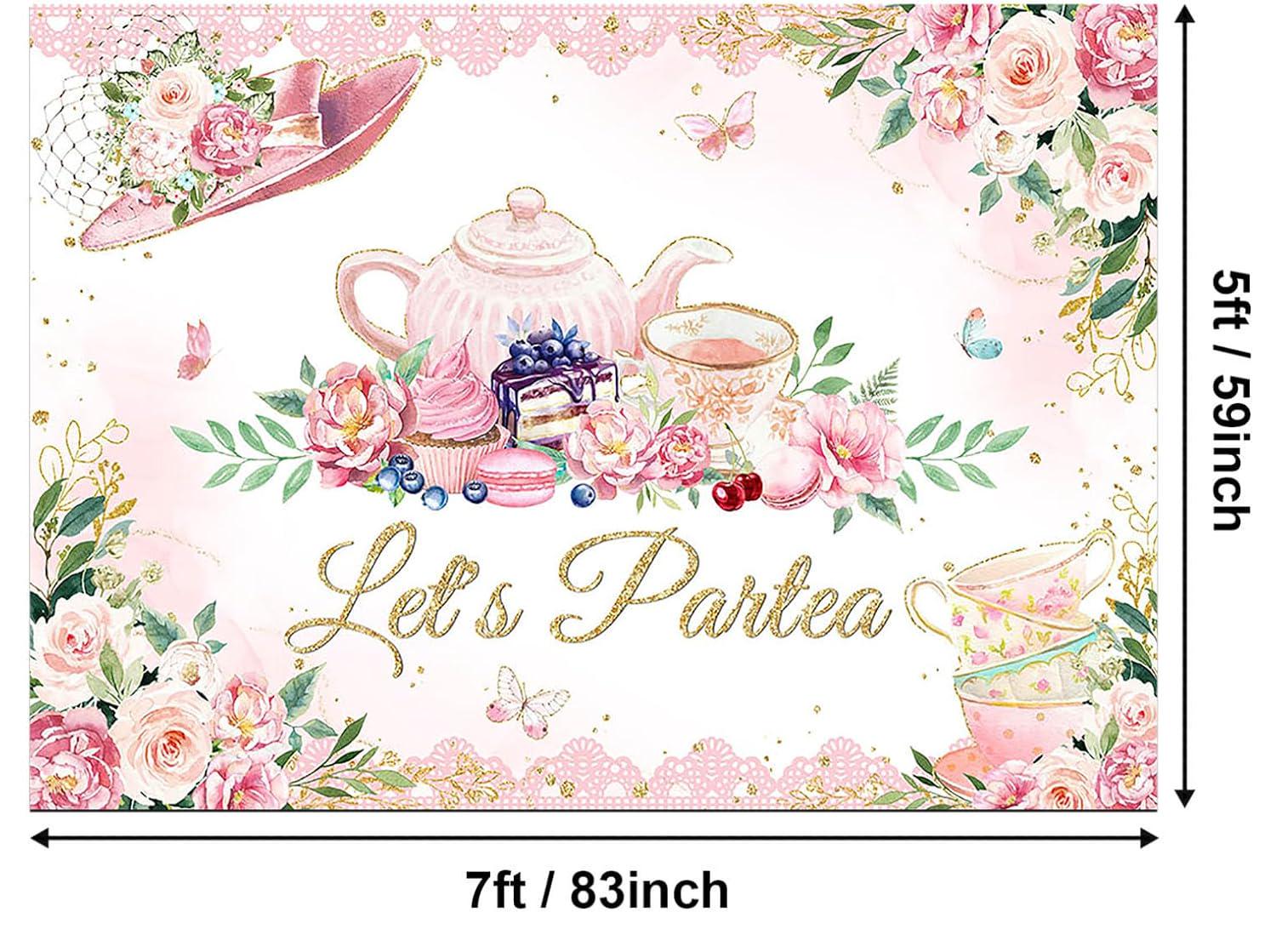 Tea Party Backdrop Banner, Let's Partea Banner, Floral Garden Tea Party ...