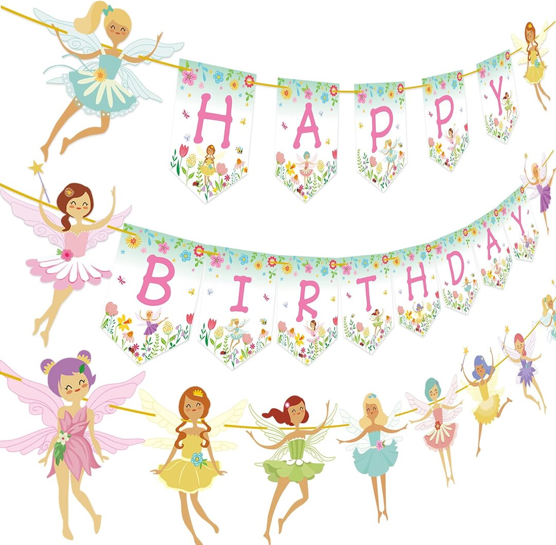 Fairy Birthday Banner, Talking Fairy Spring Birthday Party Decorations ...