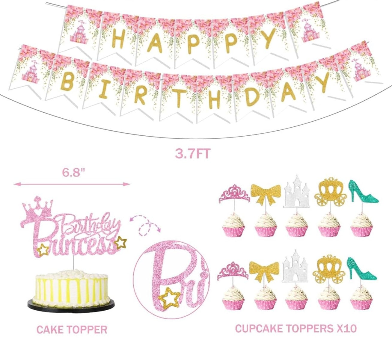 Princess Birthday Decorations, Pink and Gold Princess Castle Backdrop ...