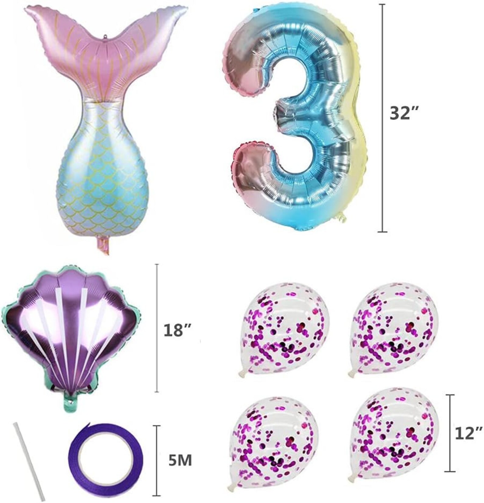 Mermaid 3rd Birthday Balloons, Pastel Mermaid Balloons, Purple Blue ...