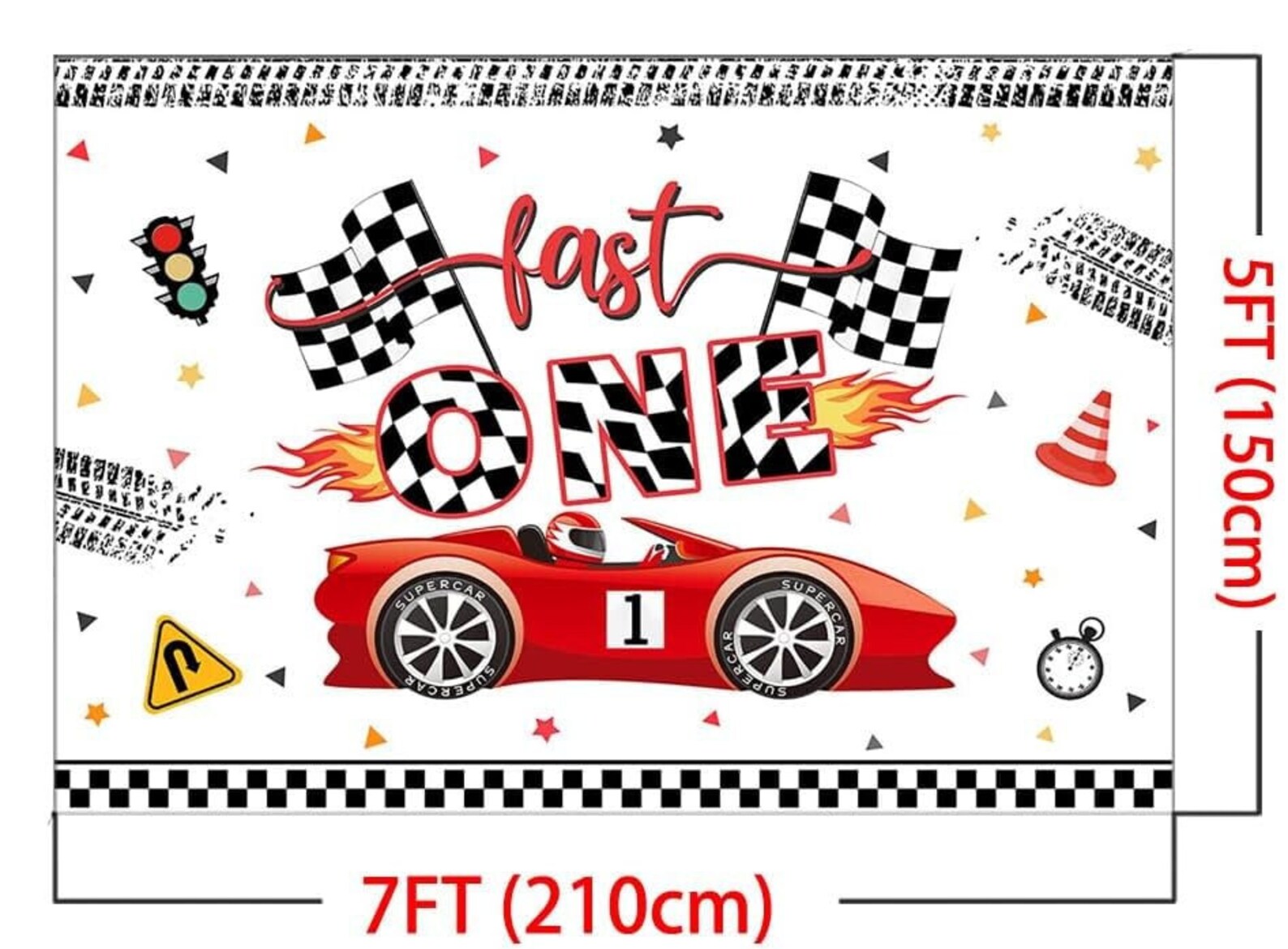 Fast One Birthday Backdrop Banner, Race Car Boys 1st Birthday Party ...