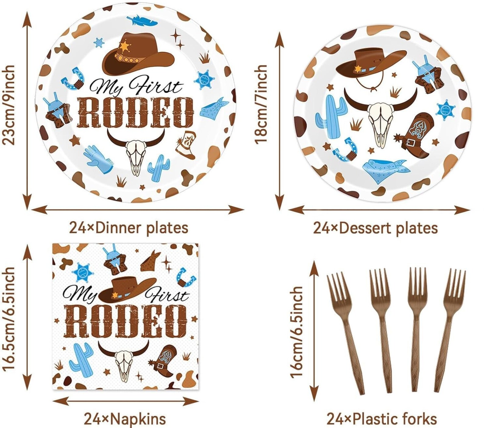 My First Rodeo Birthday Party Plates, Napkins, Forks Disposable ...