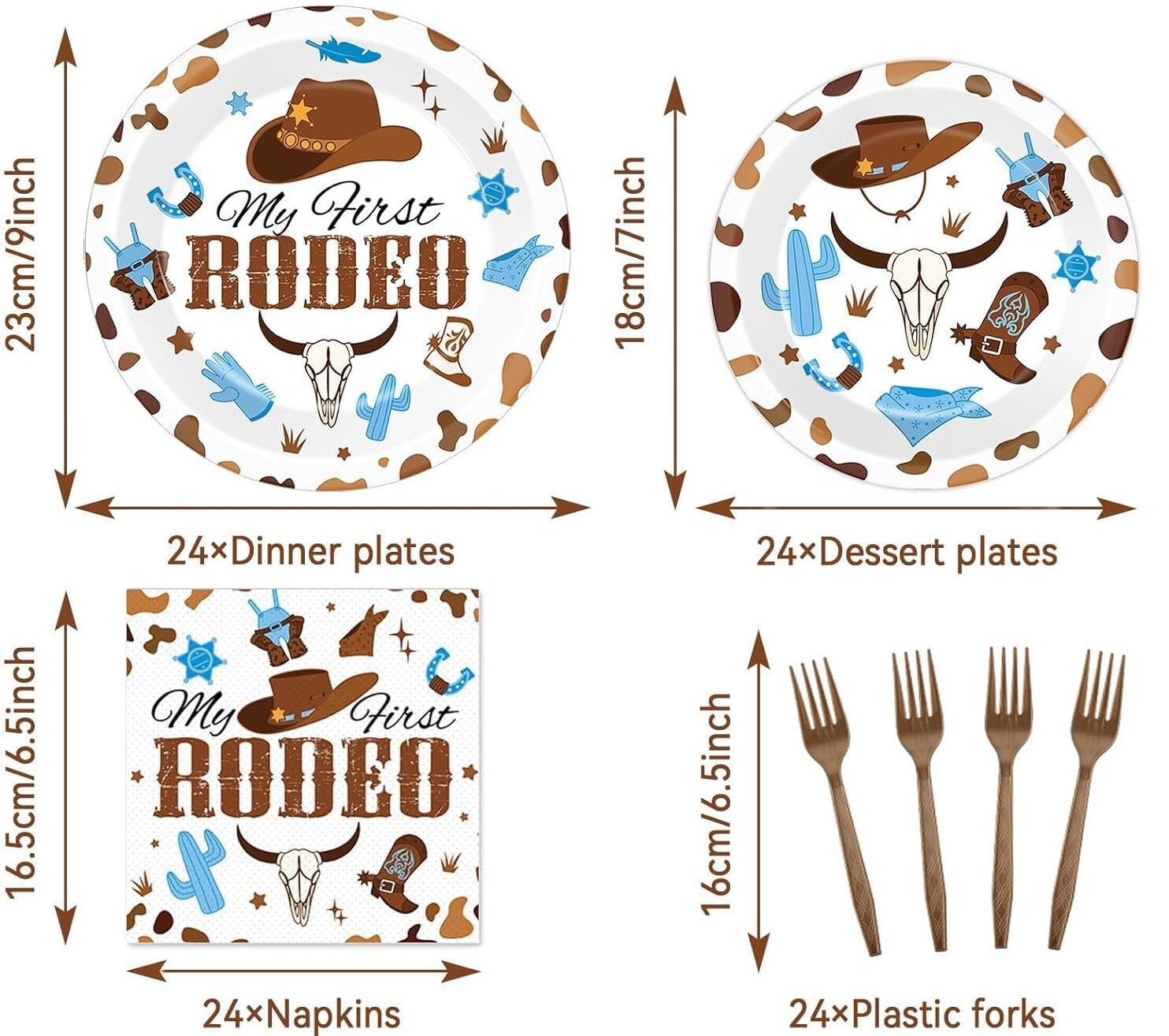 My First Rodeo Birthday Party Plates, Napkins, Forks Disposable ...