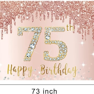 75th Birthday Banner Backdrop Rose Gold Happy 75th Birthday Backdrop ...