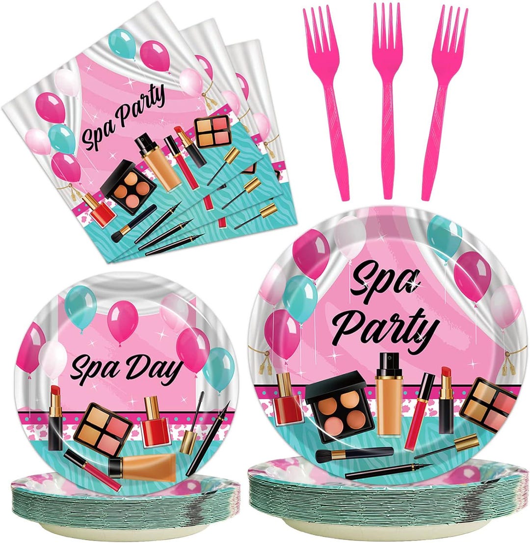 Spa Birthday Party Plates, Napkins, Forks Disposable Tableware Serves ...