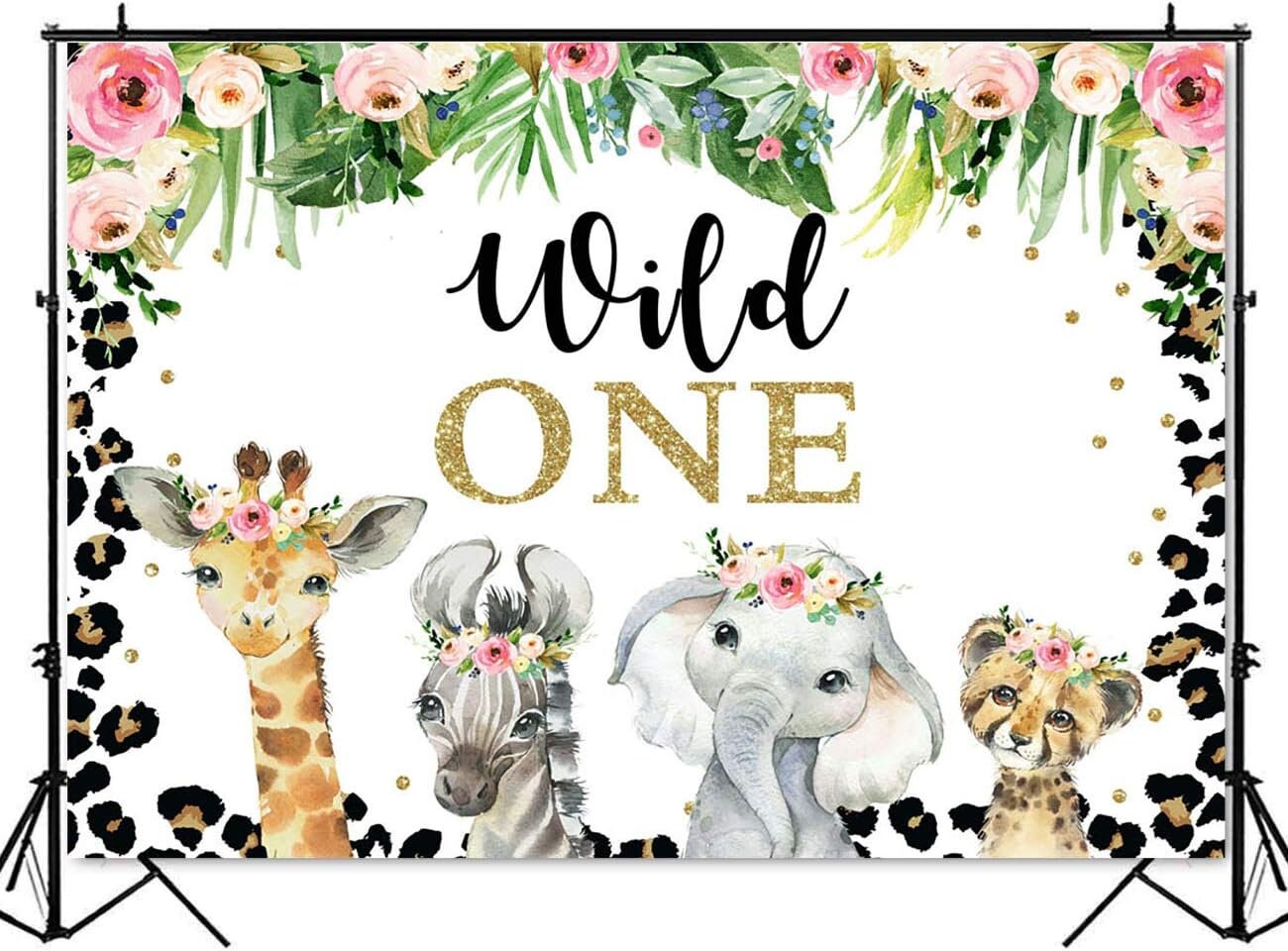 Wild One Backdrop Girl Jungle Safari Animals 1st Birthday Vinyl Photo ...