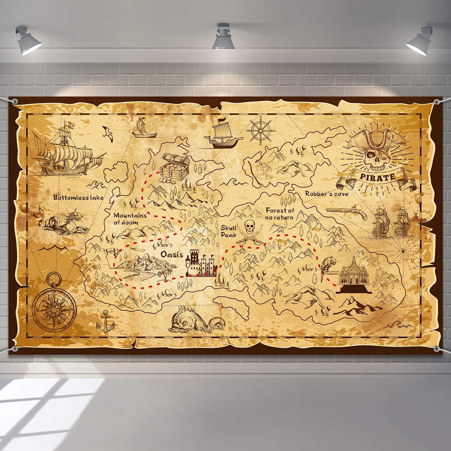 Pirate Treasure Map Banner Backdrop Pirate Theme Birthday Backdrop ...