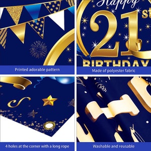 21st Birthday Banner Backdrop Decorations Girl and Boy Blue and Gold ...