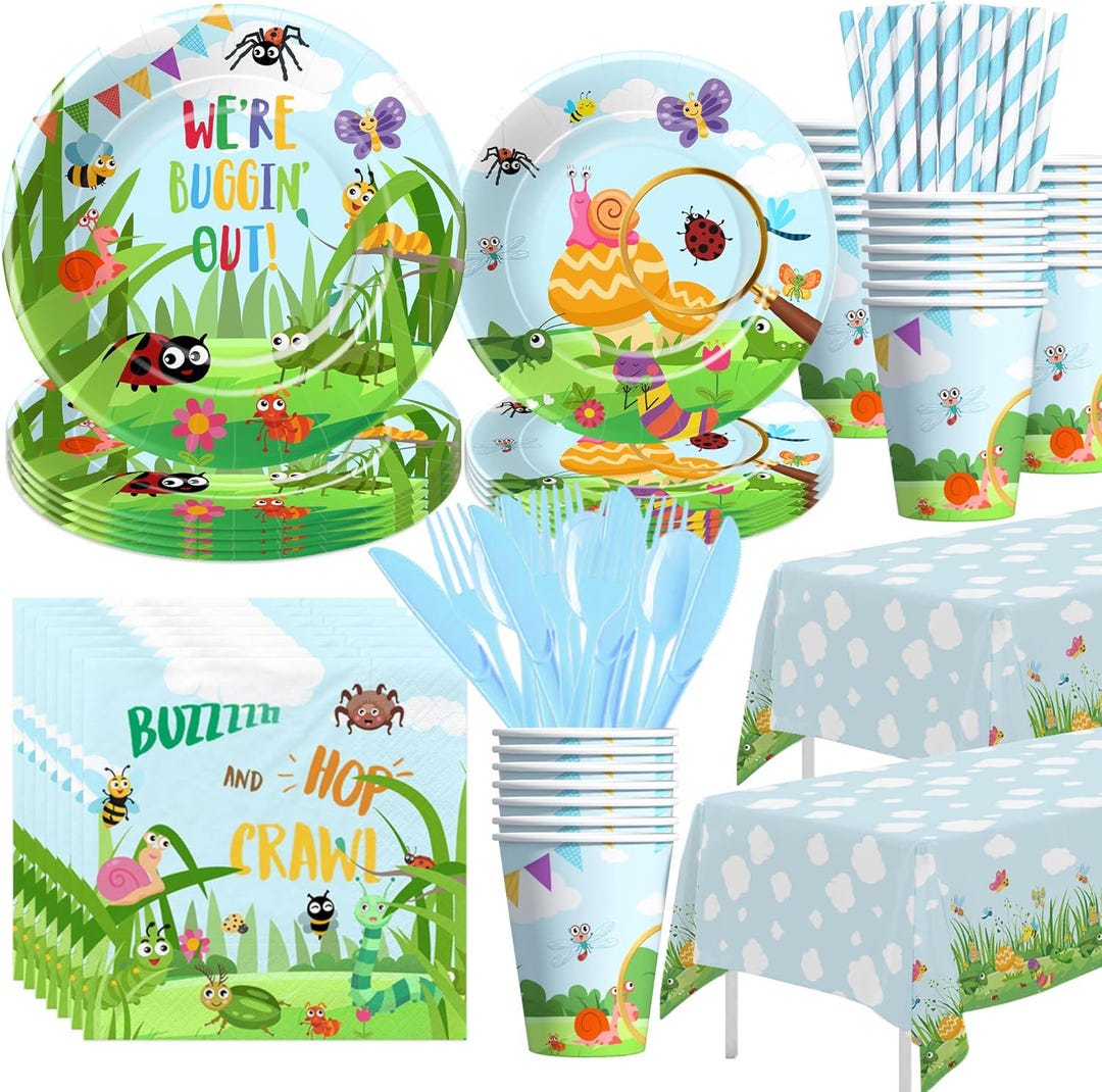 Bug Birthday Plates, Napkins, Cups, Tablecloth Disposable Tableware ...
