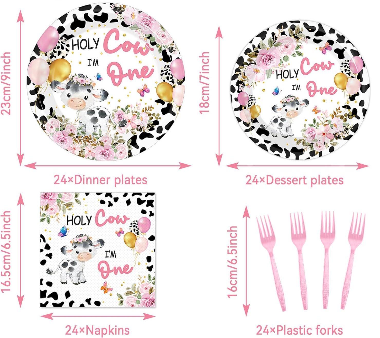 Holy Cow I'm One Birthday Plates, Napkins, Forks Disposable Tableware ...