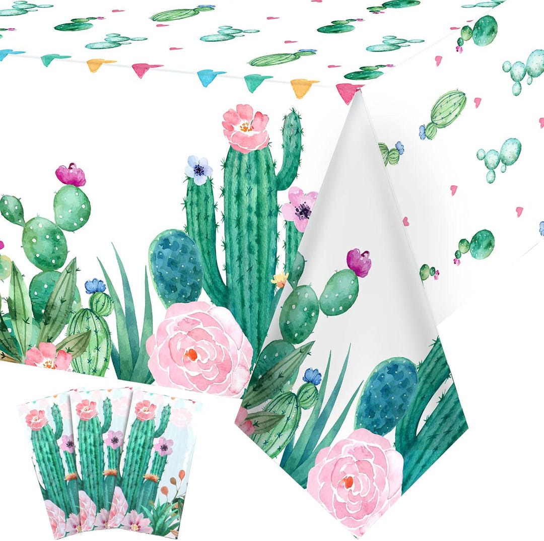 Cactus Party Tablecloth 3 Pack, Disposable Mexican Fiesta Cactus Theme ...