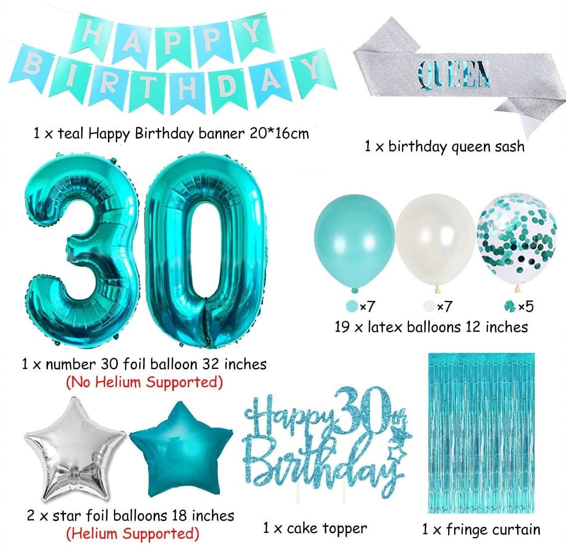 30th Birthday Decorations Teal and Silver Teal Blue Number 30 - Etsy