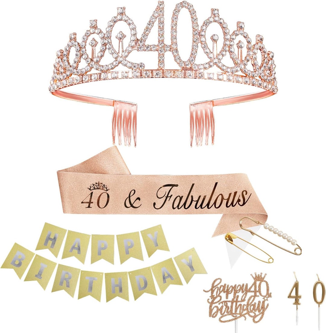 40th Birthday Sash and Tiara for Women, 40 and Fabulous Birthday Sash ...