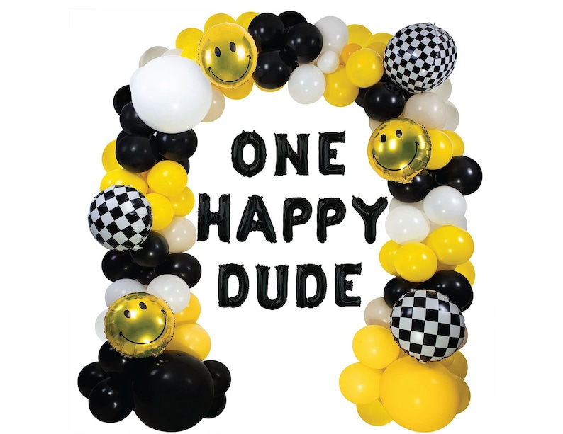 One Happy Dude Balloons Boys Smiley Face 1st Birthday Balloons Black ...