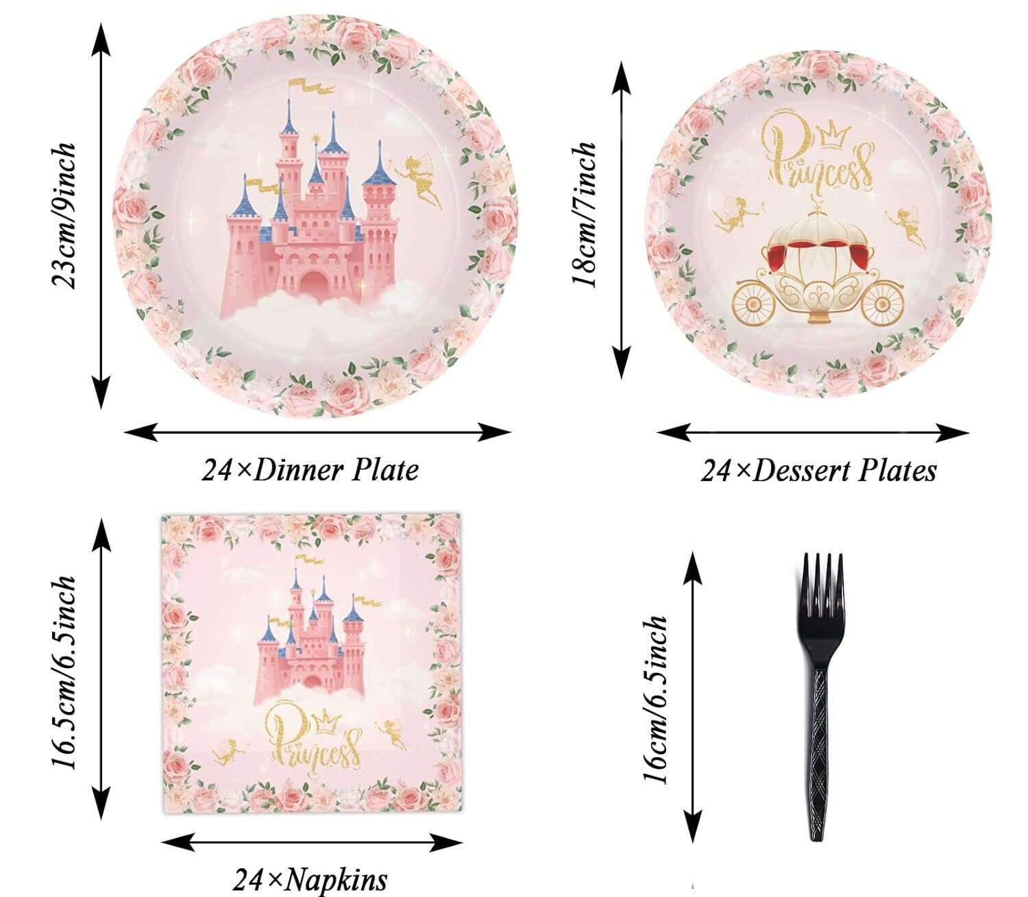 Princess Castle Birthday Party Decorations, Plates, Napkins, Forks Pink ...