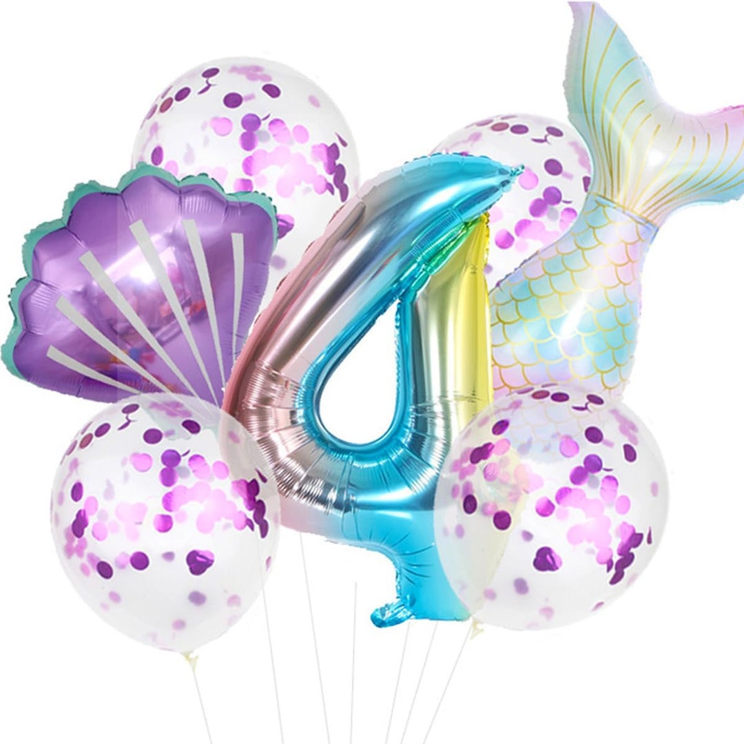Mermaid 4th Birthday Balloons, Pastel Mermaid Balloons, Purple Blue ...